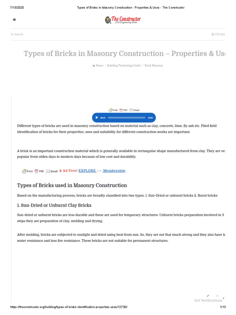 Types of Bricks in Masonry Construction - Properties & Uses - The Constructor PDF | PDF | Brick ...
