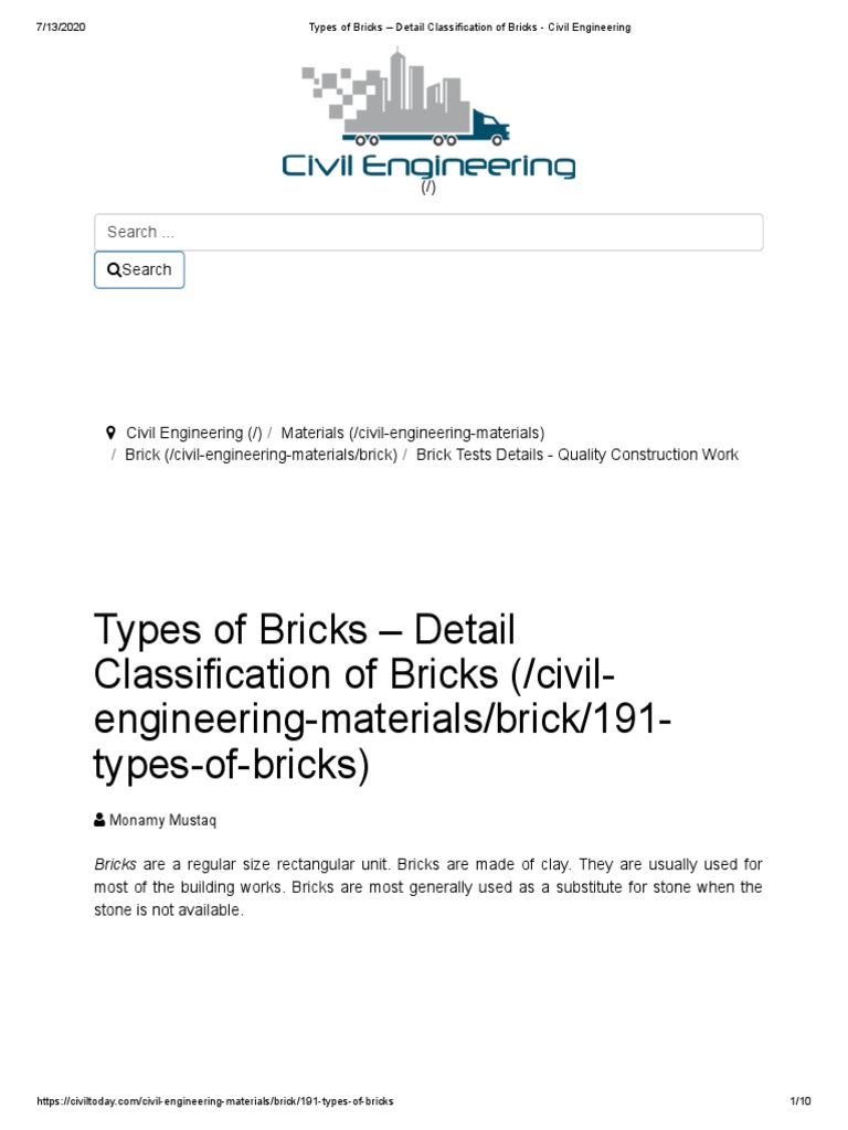 Types of Bricks - Detail Classification of Bricks - Civil Engineering ...
