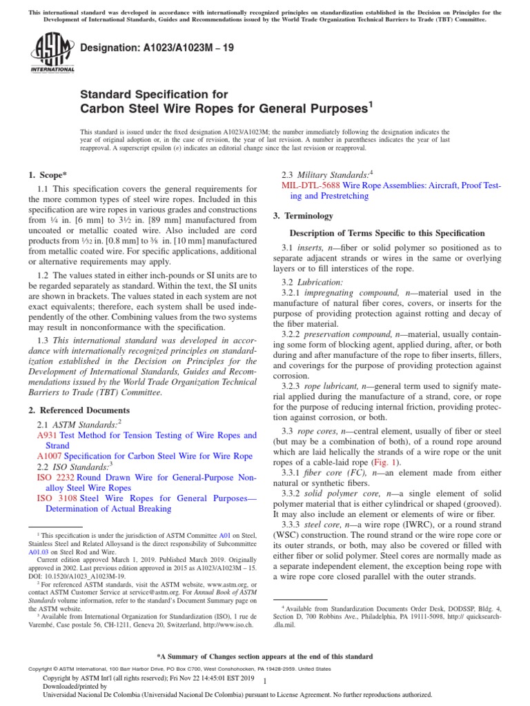 ASTM A1023 Carbon Steel Wire Ropes | PDF | Wire | Rope