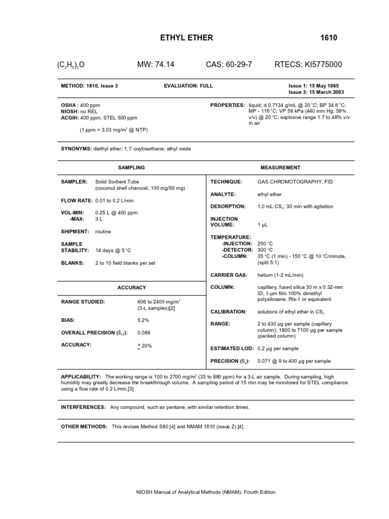Niosh 1610 | PDF | Gas Chromatography | Chemistry