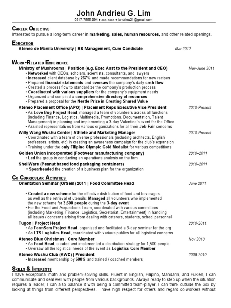 Template For Ateneo Resume | PDF | Economies | Business