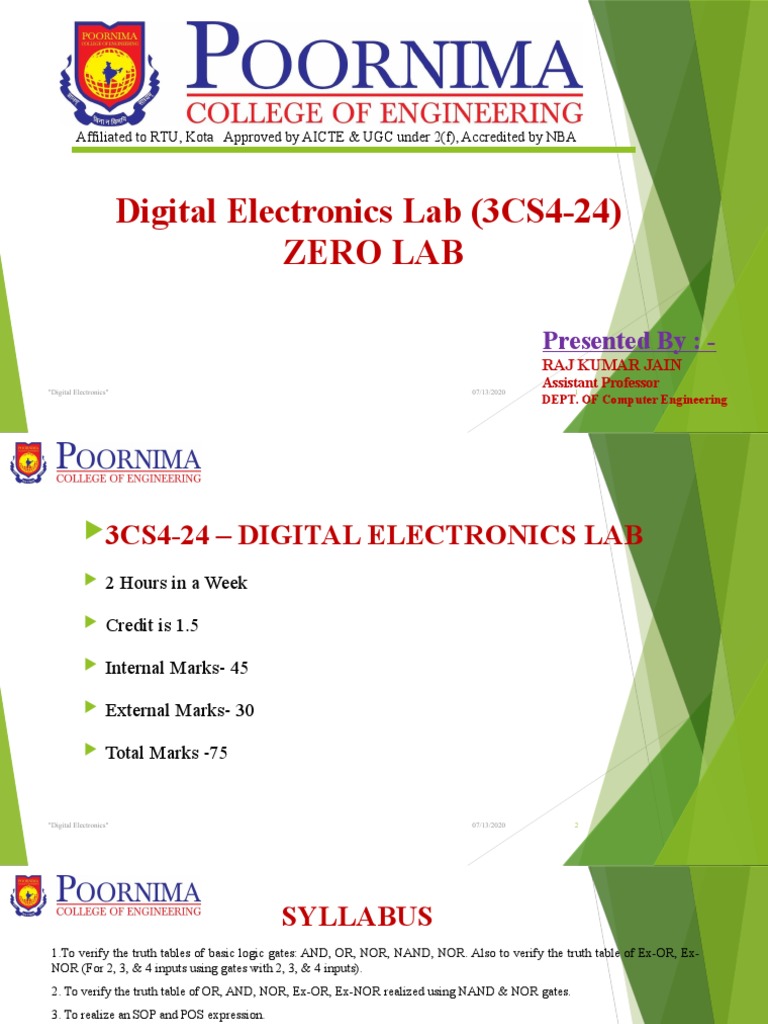 Zero Lecture De Lab Pdf Digital Electronics Logic Gate