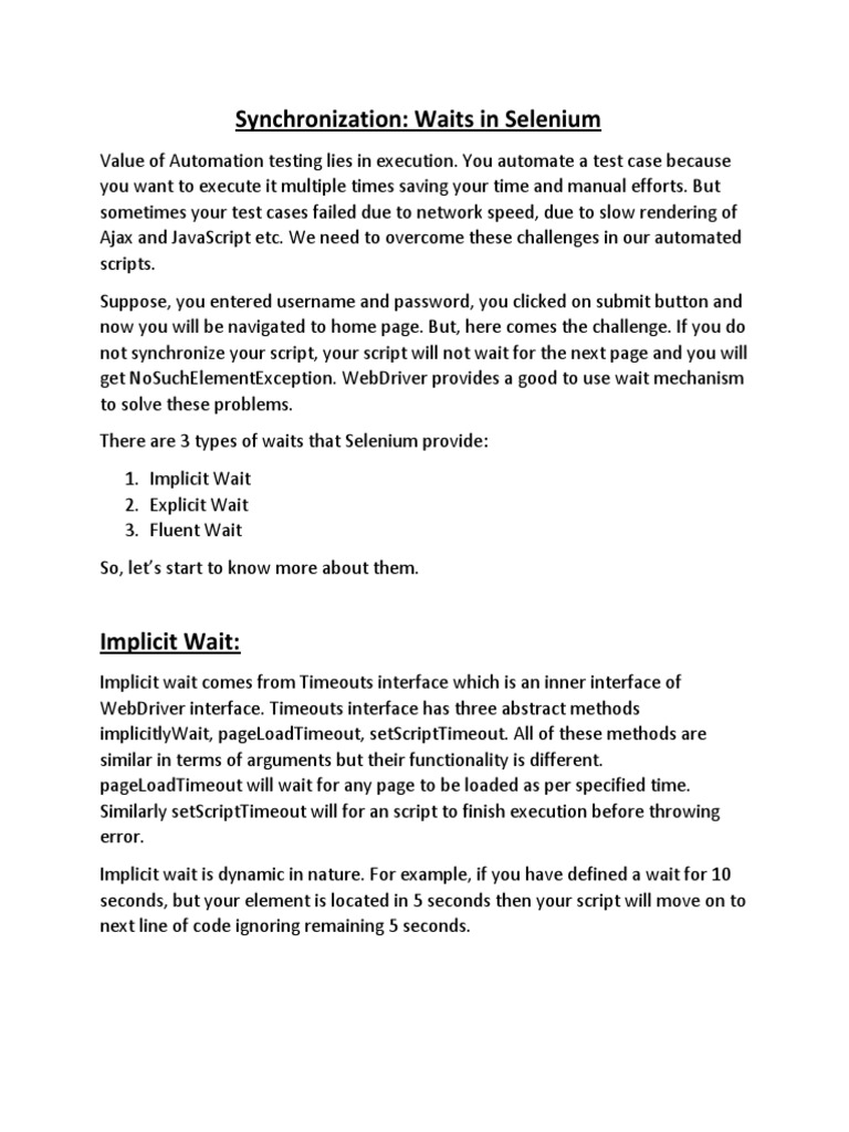 Synchronization Pdf Pdf Selenium Software Scripting Language