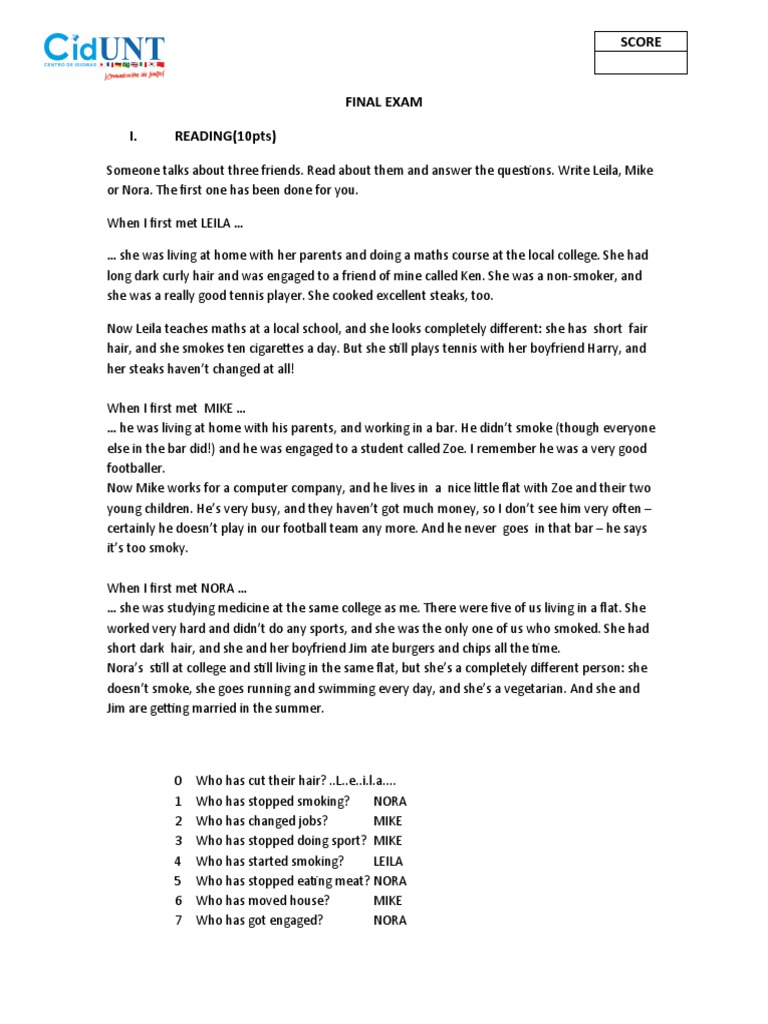 Reading Final Exam Intensive | PDF