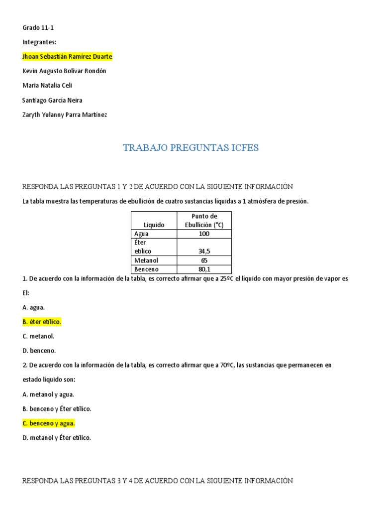 Preguntas Tipos Icfes | PDF | Solubilidad | Líquidos