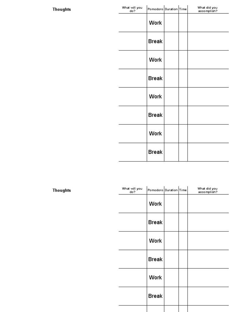 Pomodoro Technique Worksheet | PDF