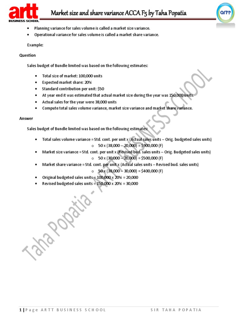 Market Share and Market Size Variance | PDF | Business | Finance ...