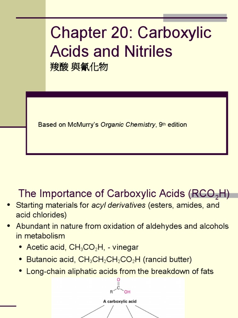 Chapter 20: Carboxylic Acids and Nitriles: Based On Mcmurry'S Organic ...