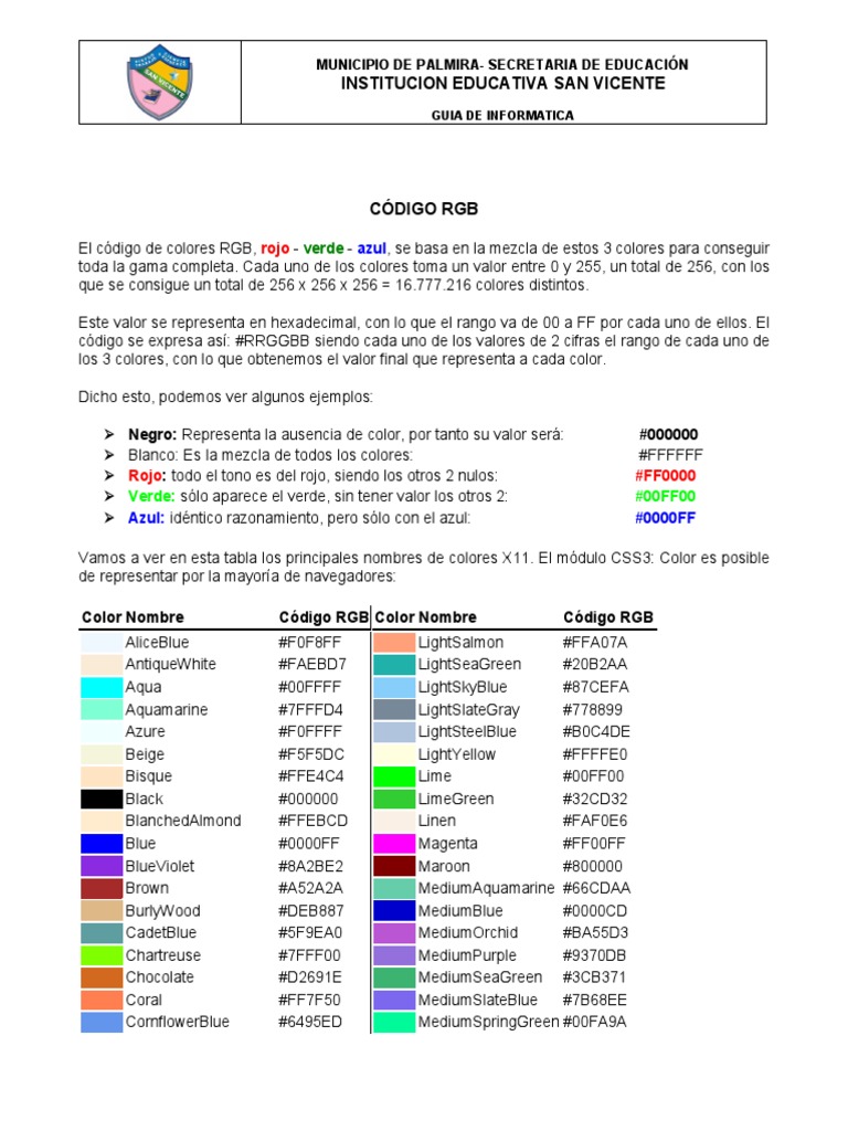 Codigos RGB - HTML PDF | PDF | Modelo de color Rgb | Color