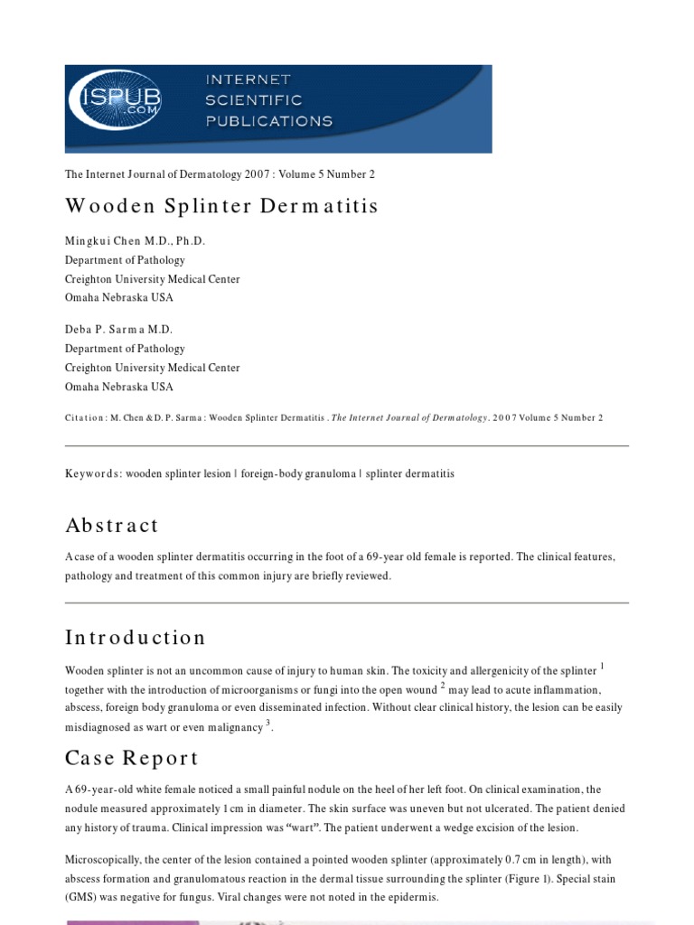 Wooden Splinter Dermatitis, M. Chen & D. P. Sarma: Wooden Splinter ...