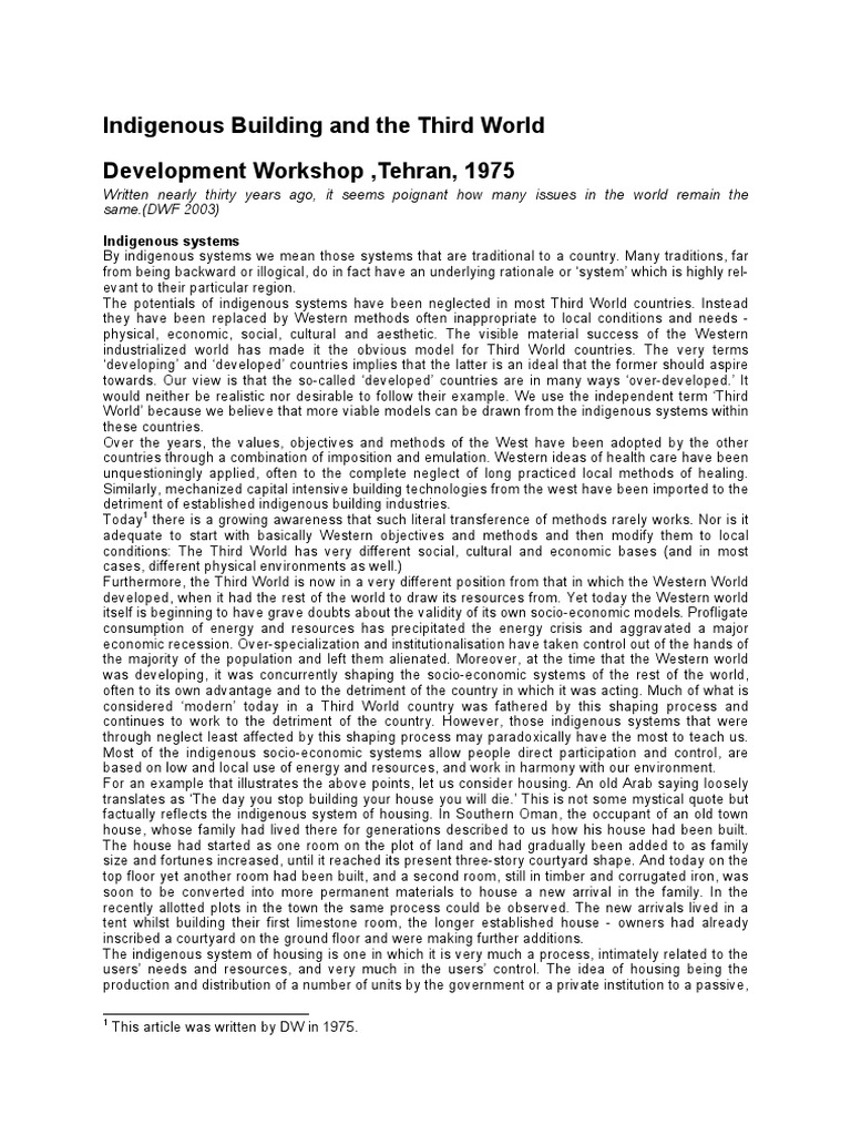 Indigenous Building and The Third World Development Workshop, Tehran ...