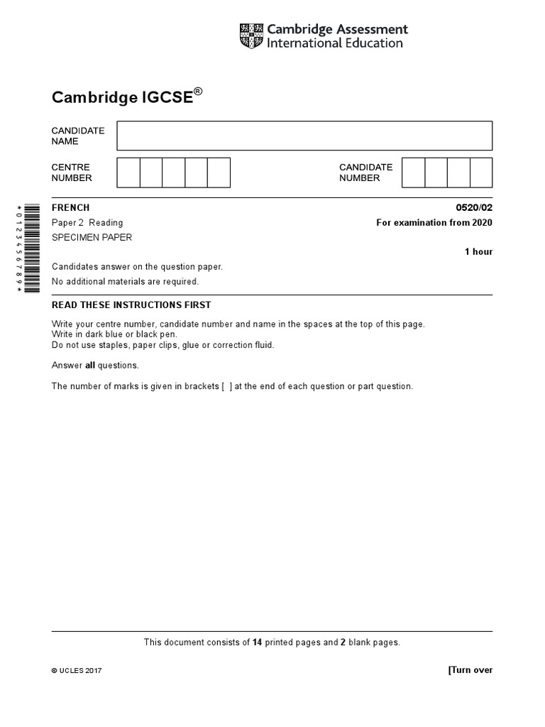 CAIE Sample Paper Reading PDF | PDF