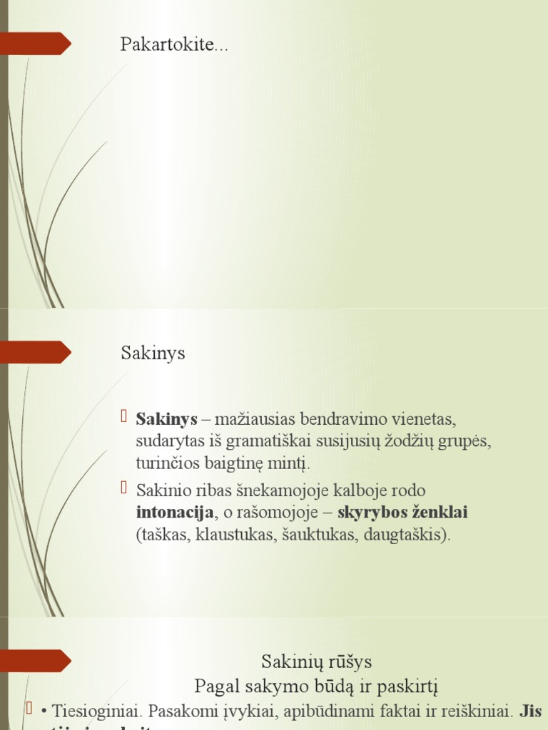 Vientisinis Sakinys Sakinio Dalys | PDF