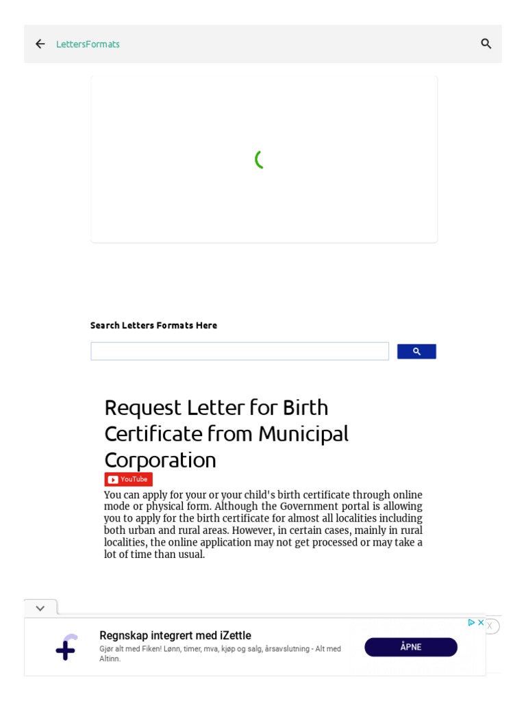 Request Letter For Birth Certi Cate From Municipal Corporation | PDF ...