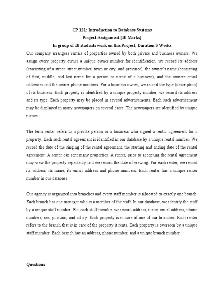 CP 121: Introduction To Database Systems Project Assignment (10 Marks ...