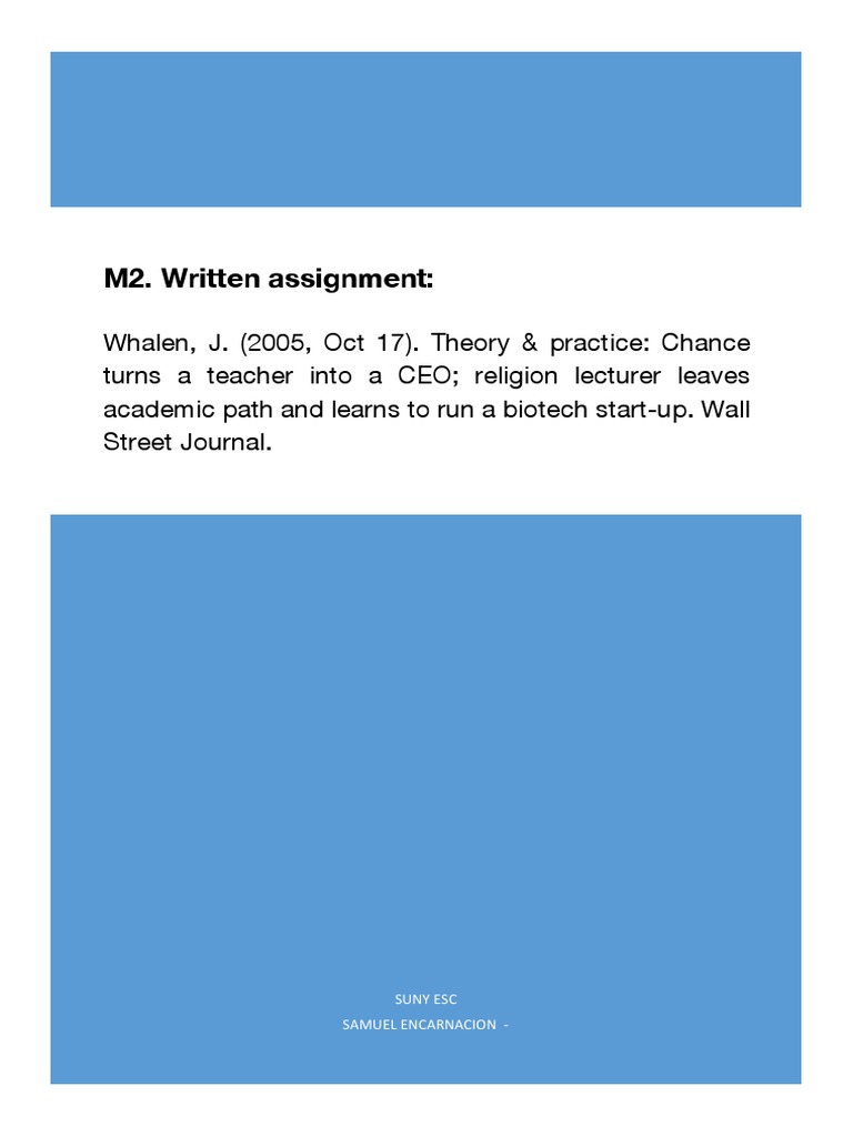 M2. Written Assignment | PDF | Startup Company | Small Business & Entrepreneurs