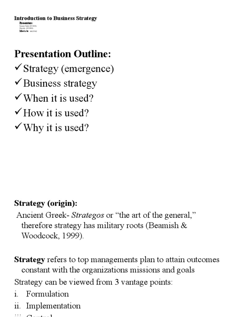 Presentation Outline:: Strategy (Emergence) Business Strategy When It ...