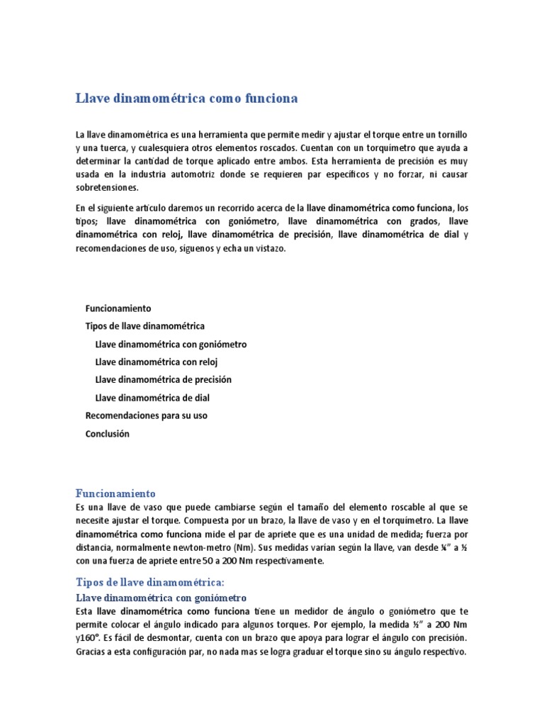 Llave Dinamométrica Como Funciona | PDF | Informática y tecnología de ...