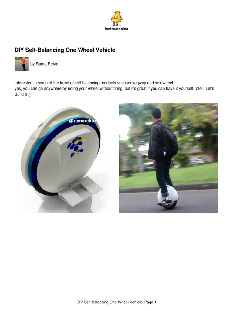 DIY Self Balancing One Wheel Vehicle PDF | PDF | Electric Motor | Gyroscope
