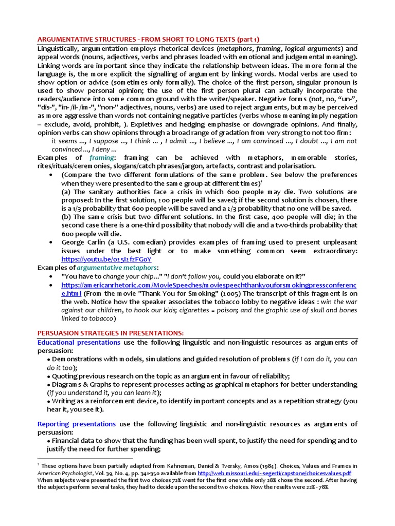 Argumentative Structures - From Short To Long Texts (Part 1) | PDF | Verb | Argument