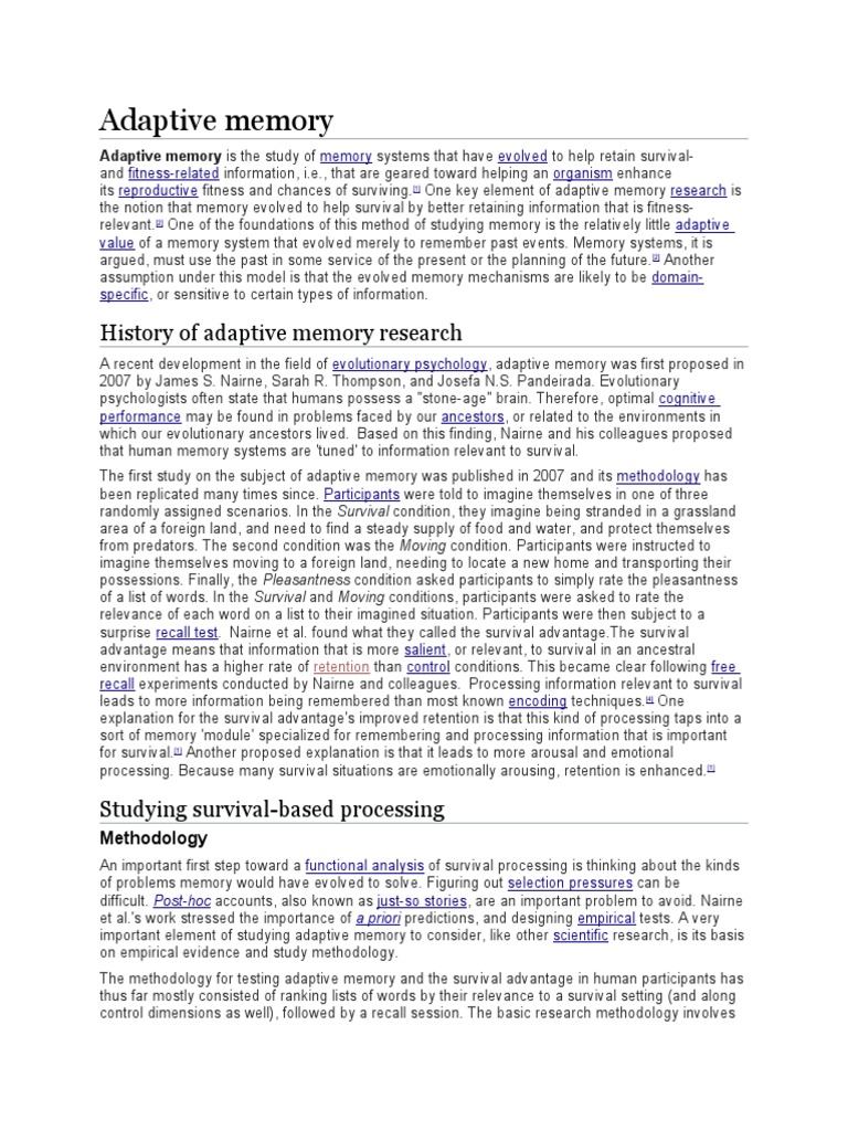 History of Adaptive Memory Research | PDF | Neuropsychology | Mental ...