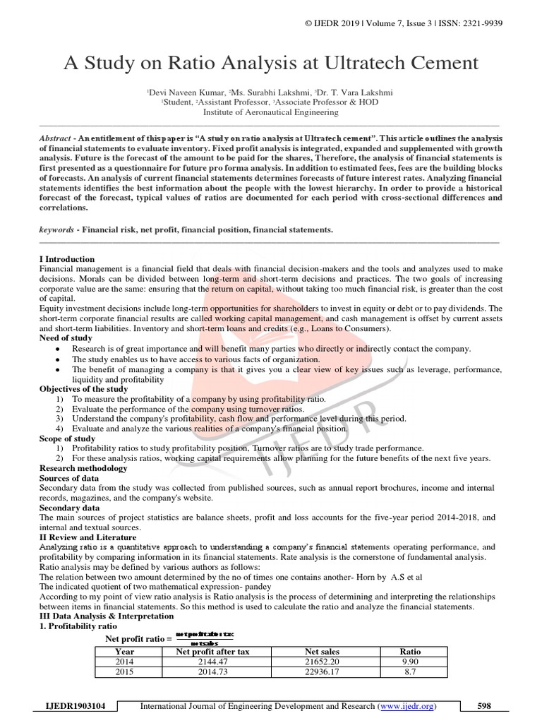 A Study On Ratio Analysis at Ultratech Cement | PDF | Equity (Finance ...