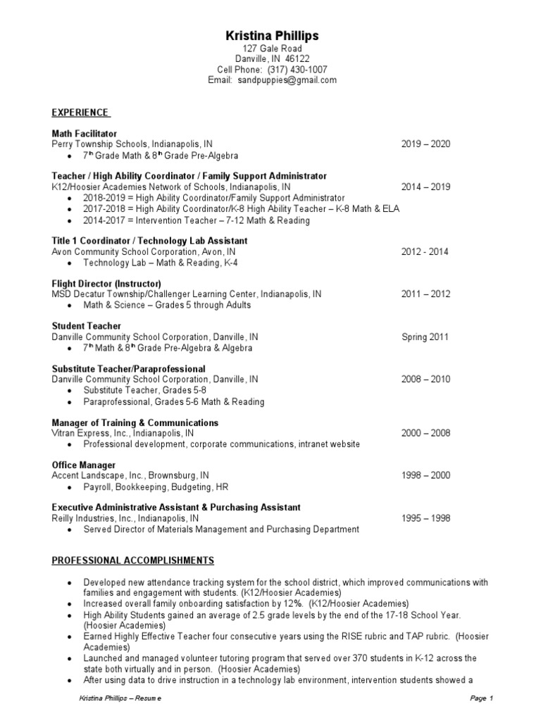 Kris Phillips - Resume 2020 - 1 | PDF | Teachers | Behavior Modification