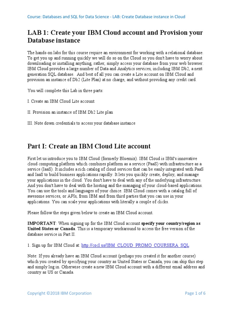 LAB 1: Create Your IBM Cloud Account and Provision Your Database ...