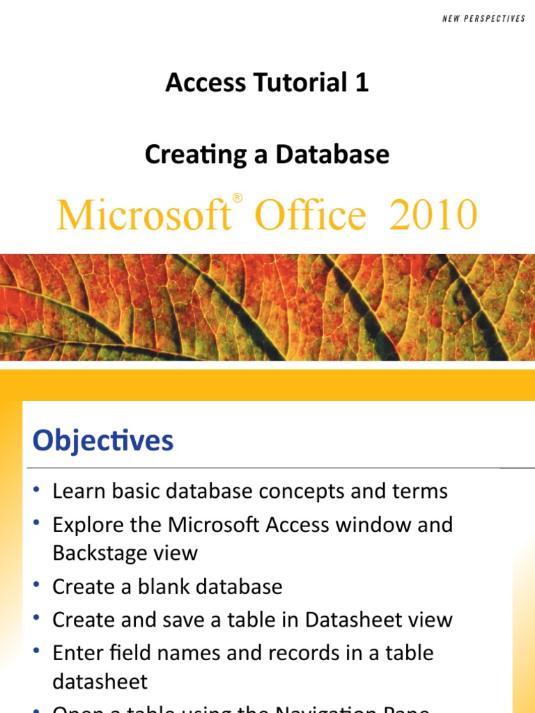 Access Tutorial 1 Creating A Database Microsoft Office 2010 Pdf Microsoft Access 8346