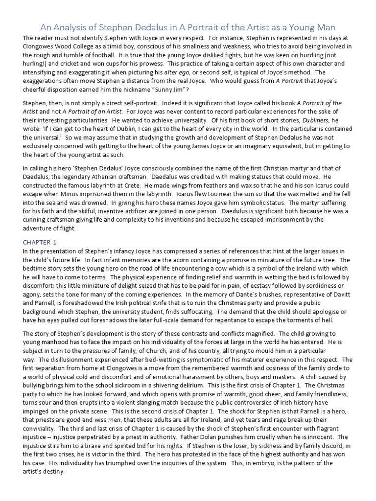 An Analysis of Stephen Dedalus in A Portrait of The Artist As A Young | PDF