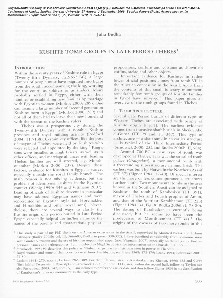 Kushite Tomb Groups in Late Period Thebes: Julia Budka | PDF | Thebes ...