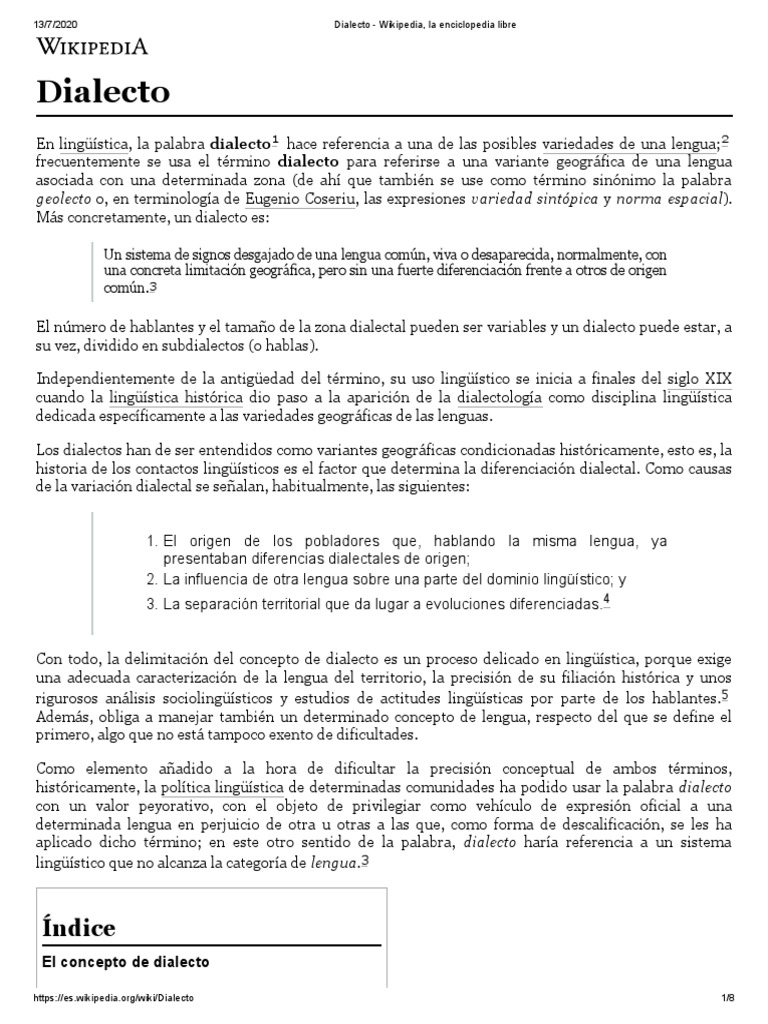 Dialecto - Wikipedia, La Enciclopedia Libre | PDF | Dialecto ...