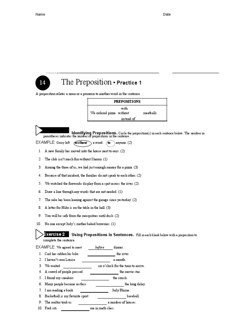 Preposition Practice Worksheets | PDF | Preposition And Postposition ...