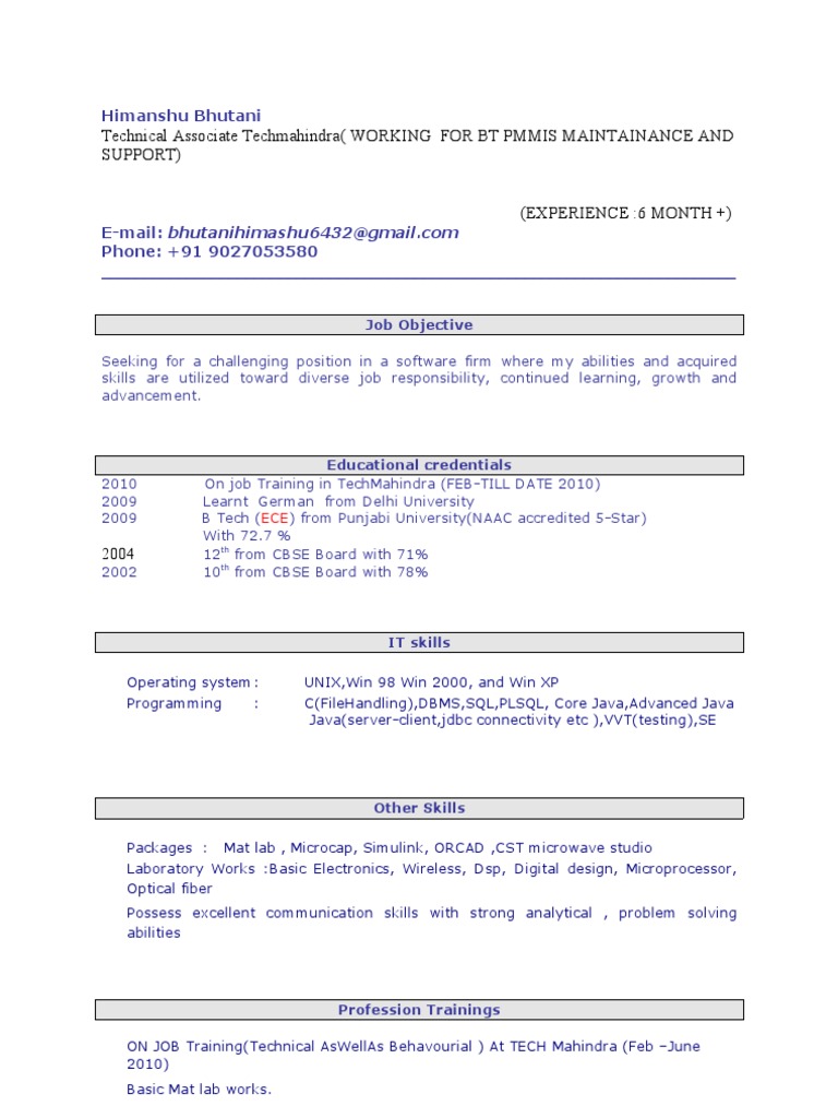Himanshu Bhutani - Technical Associate Resume | PDF | Software ...