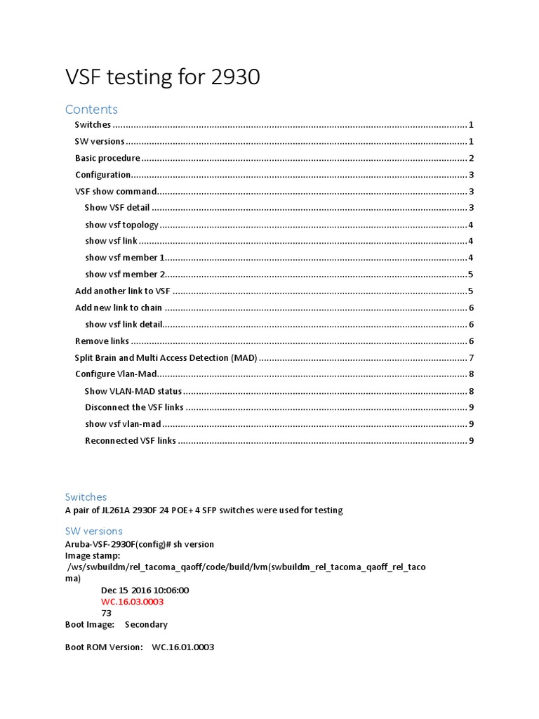 VSF Testing For 2930: Switches SW Versions | PDF | Network Switch ...