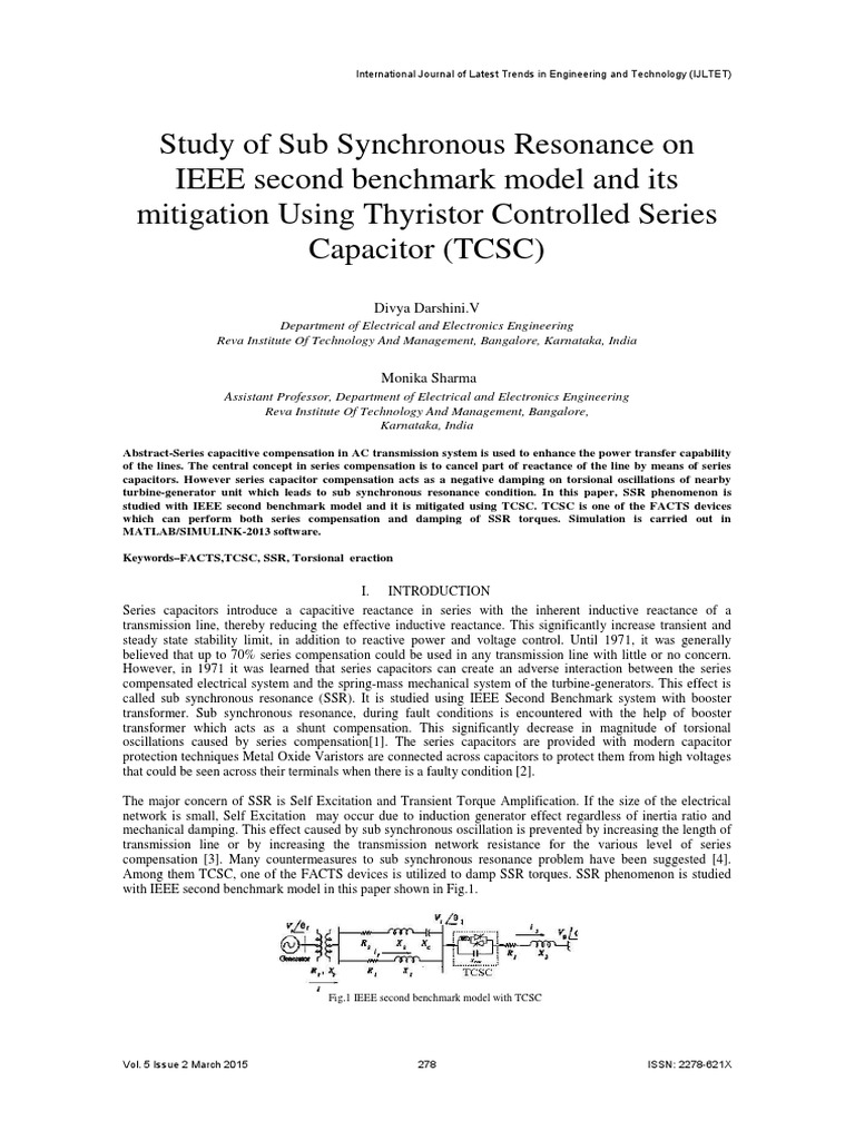 Study of Sub Synchronous Resonance On IEEE Second Benchmark Model and Its Mitigation Using ...