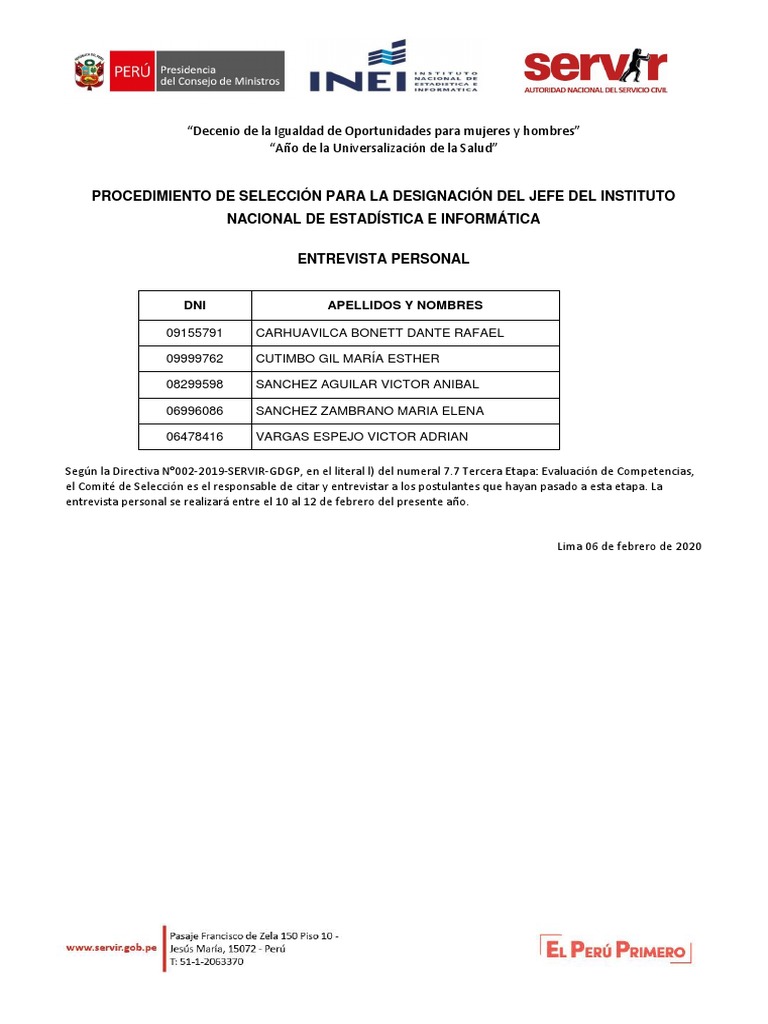 Entrevista Personal Inei PDF | PDF