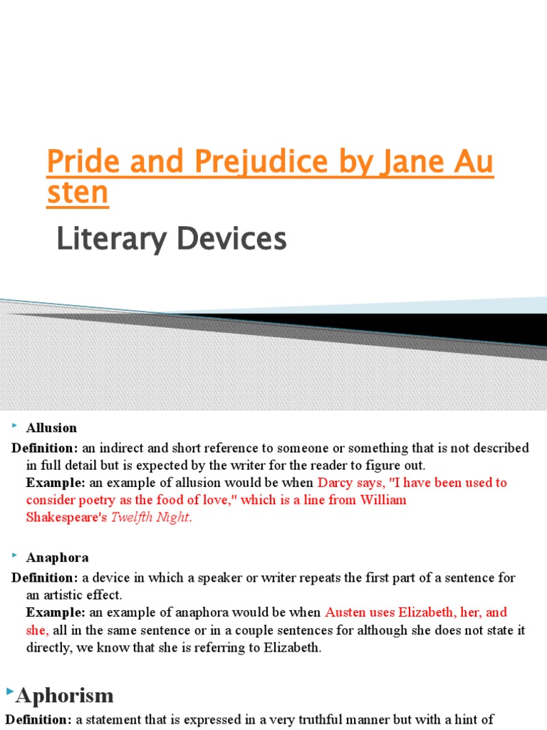 Pride and Prejudice Literary Devices | PDF | Pride And Prejudice | Mr ...