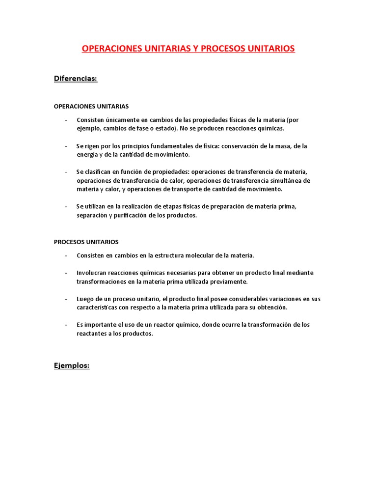 Operaciones Unitarias y Procesos Unitarios | PDF