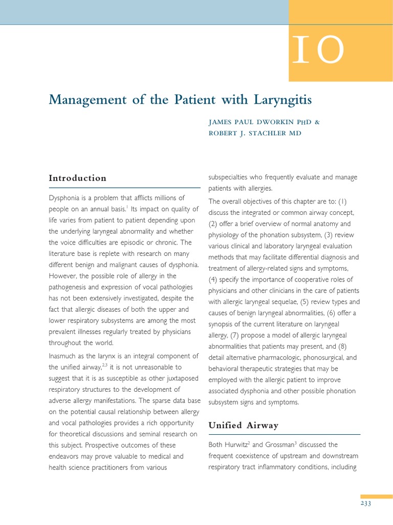 Management of The Patient With Laryngitis: James Paul Dworkin P D ...