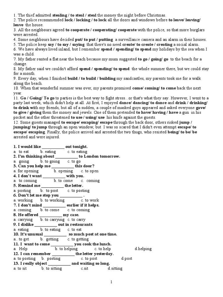Gerund and Infinitive Quiz | PDF