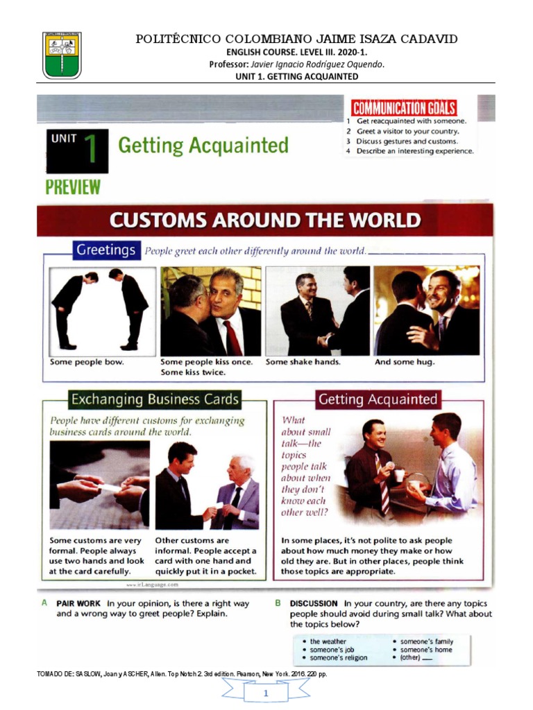 Unit 1 Getting Acquainted | PDF | Foreign Language Studies