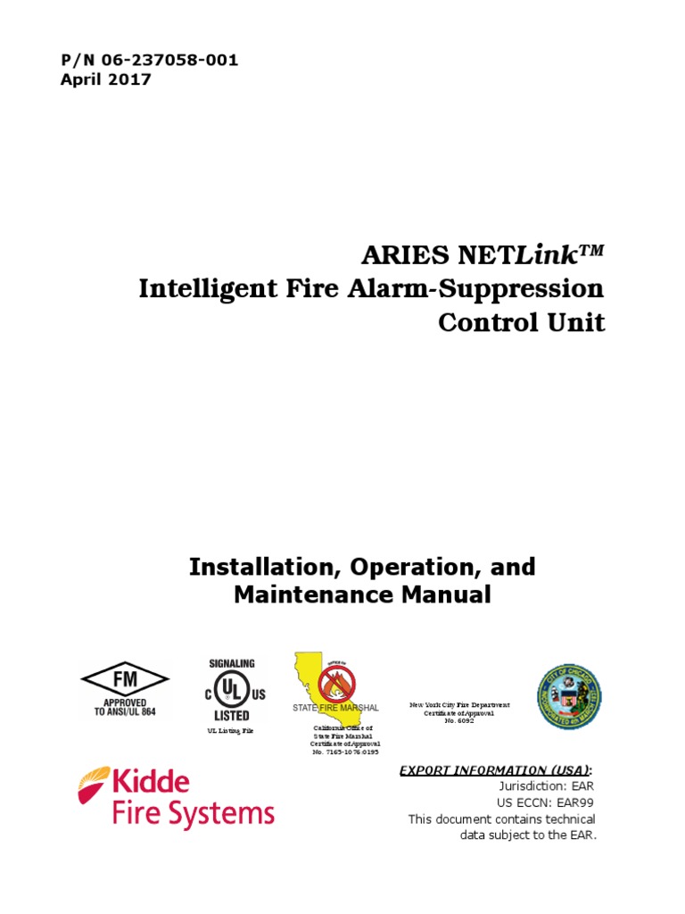 Aries Net Intelligent Fire Alarm-Suppression Control Unit: Installation ...