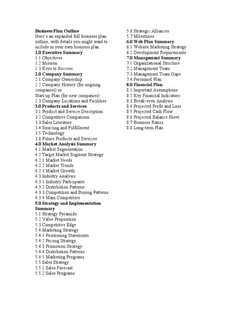Comprehensive Business Plan Outline | PDF | Business | Finance & Money ...