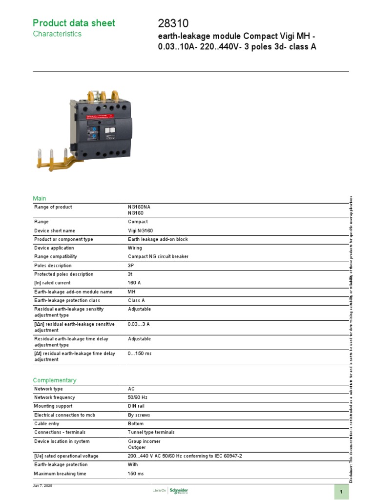 Product Data Sheet: Earth-Leakage Module Compact Vigi MH - 0.03..10A ...