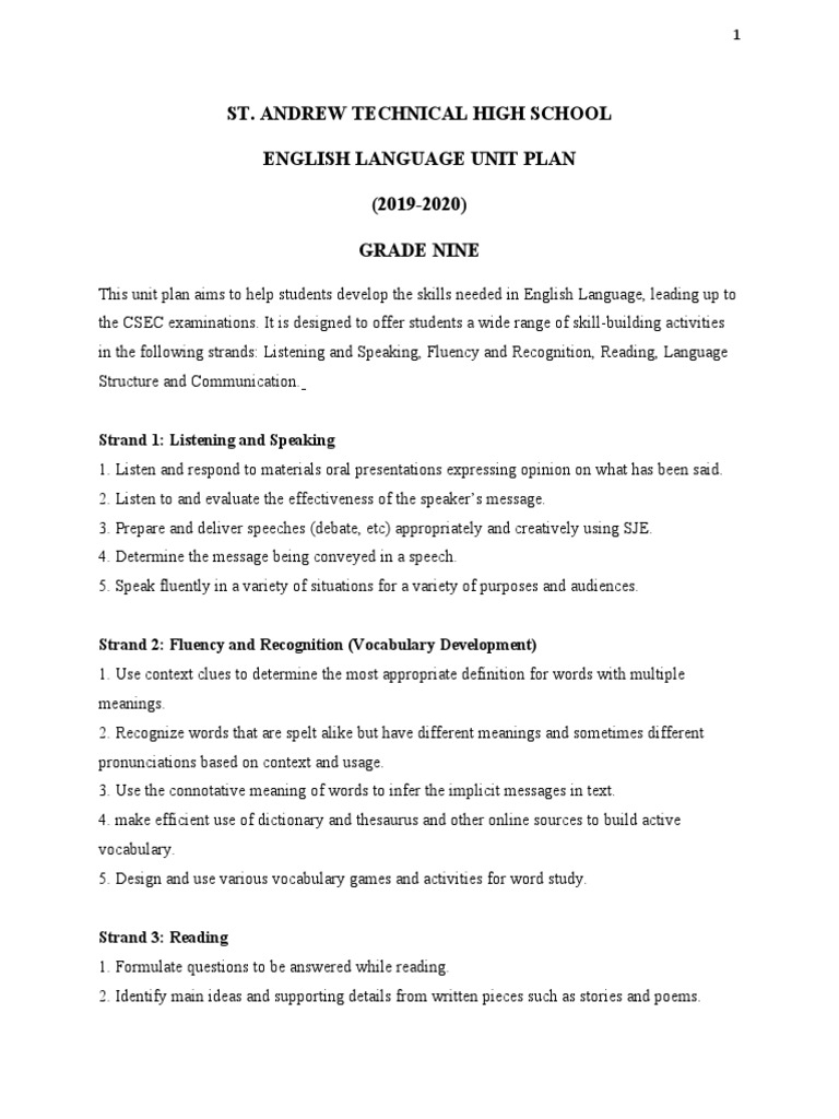 English Language Curriculum-Grade9 | PDF | Reading Comprehension | Fluency
