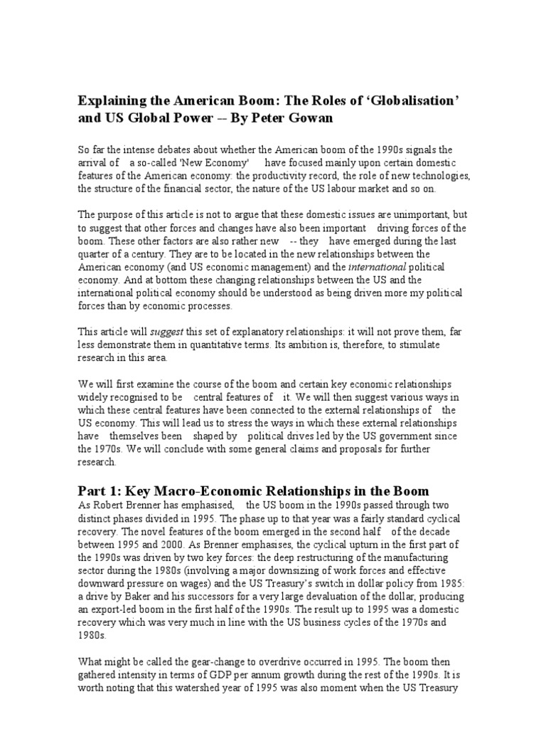 Explaining The American Boom: The Roles of Globalisation' and US Global Power - by Peter Gowan ...