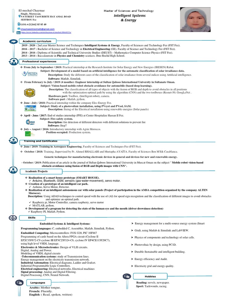CV El Mechal Chaymae | PDF | Digital Electronics | Analogue Electronics