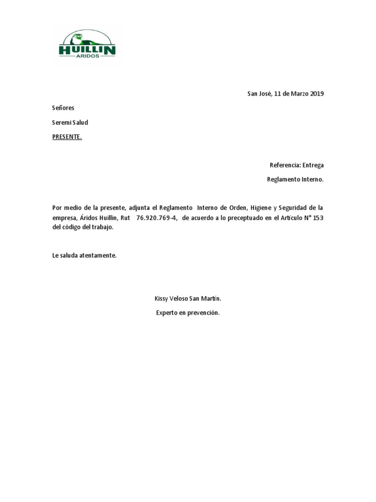 Carta Entrega Reglamento Seremi | PDF