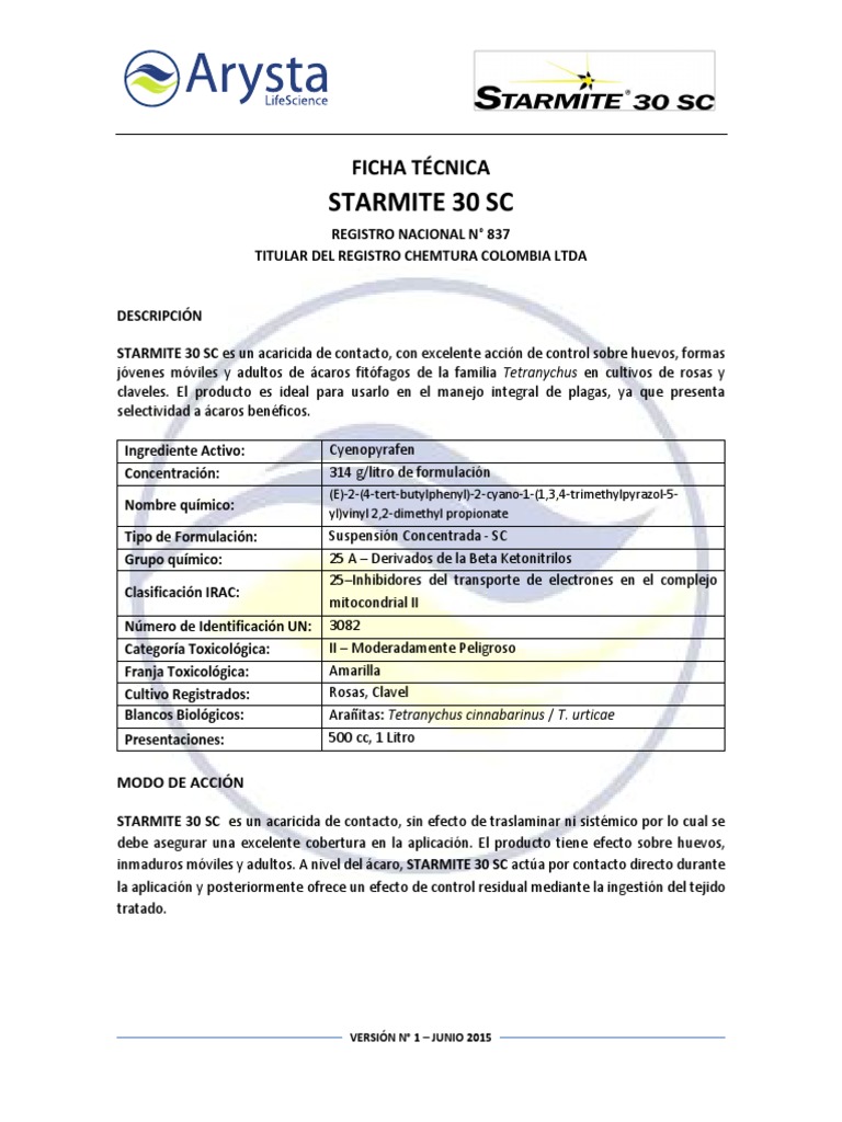 Ficha Técnica de Starmite 30 SC | PDF | Agua | Química